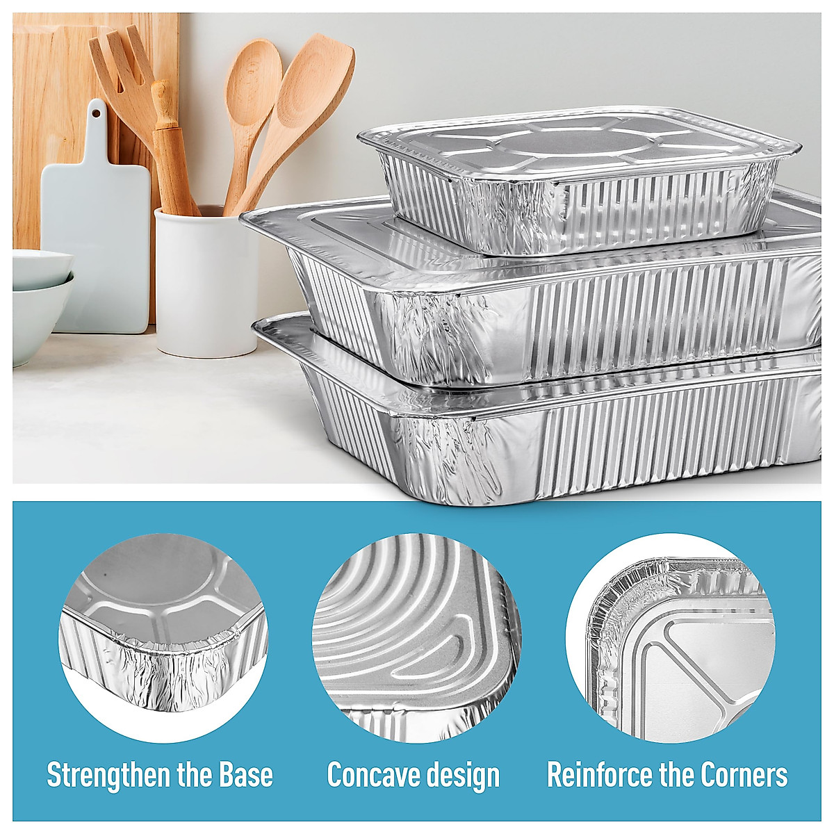 Disposable Aluminum Pans With Lids, 9x13 (10pc) And 8x8 Square (10pc) Combo Set, Disposable Baking and Cake Pan (Pack of 20)