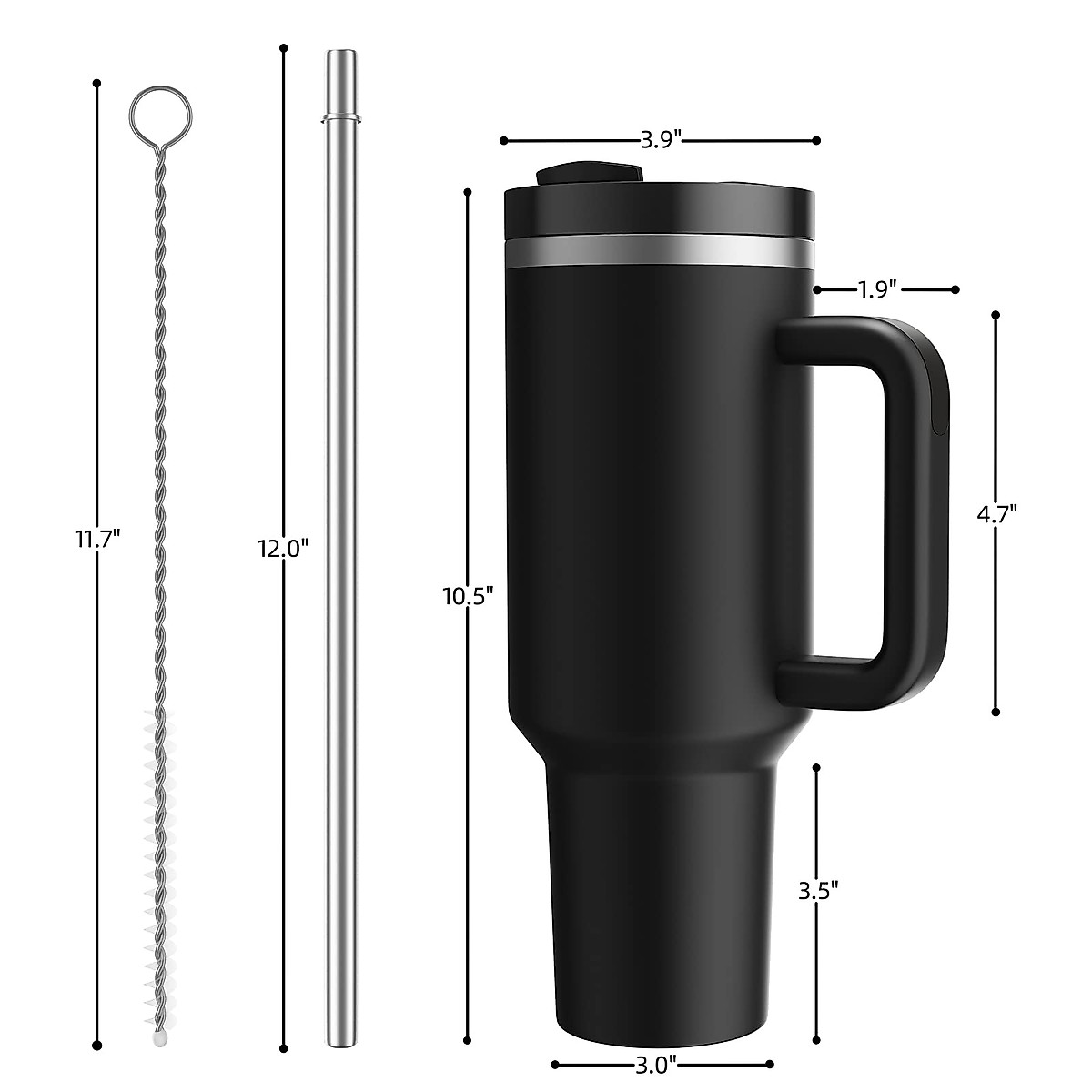 MURRICON 40 oz Tumbler with Handle and Straw,Reusable Vacuum Quencher Tumbler with Lid,Stainless Steel Insulated Travel Mug,for Coffee and Beverages(Black)