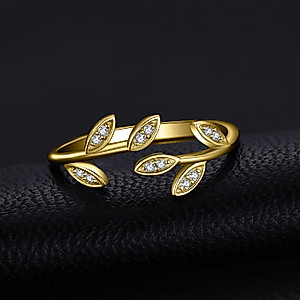 JewelryPalace Olive Leaf Cubic Zirconia Open Adjustable Rings, 14K Yellow Gold Plated 925 Sterling Silver Rings for Women, Simulated Diamond Cuff Finger Thumb Band Ring, Womens Jewelry Gifts