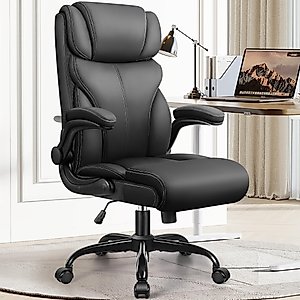 HeroSet Office Chair, Ergonomic Big and Tall Computer Desk Chairs, Executive Breathable Leather Chair with Adjustable High Back Flip-up Armrests, Lumbar Support Swivel PC Chair with Rocking Function