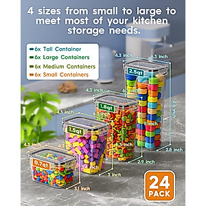 KEMETHY 24 PCS Airtight Food Storage Containers with Lids, Kitchen Pantry Organization and Storage, BPA-Free Plastic Scale Food Canisters for Cereal, Flour, Sugar, Dry Food, Include Labels & Marker