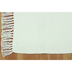 Casavani Indian Handmade Cotton Dhurrie Solid White & Beige Area Rug Boho Kilim Flat Weave Rug Indoor Hall Room Decor Carpet Throw Rugs for Bedroom Living Room Bathroom Balcony 5x5 Feet Square