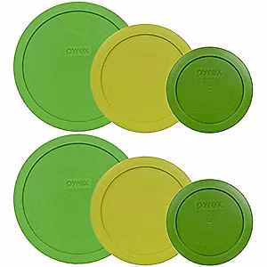 Pyrex (2 7402-PC Green 7 Cup, (2) 7201-PC Edamame Green 4 Cup, & (2) 7200-PC Lawn Green 2 Cup Plastic Storage Lids, Made in USA