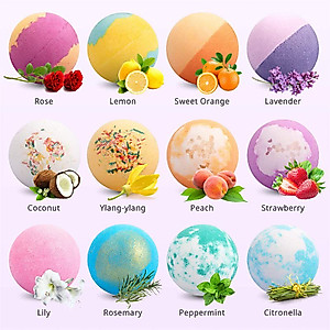 12 Pack Bath Bombs Gift Set Natural and Organic Bath Bombs with Shea Butter, Coconut Oil, Essential Oils and 12Relaxing Botanic Scents. Bath Bombs for Women, Easter Gifts for Women, Girls and Kids