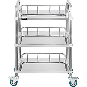 VEVOR Shelf Stainless Steel Utility Cart Catering Cart with Wheels Medical Dental Lab Cart Rolling Cart Commercial Wheel Dolly Restaurant Dinging Utility Services (3 Shelves)