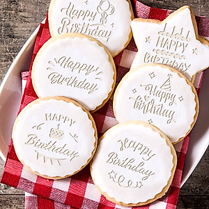 6 Pcs Happy Birthday Fondant Embosser Cookie Stamps 3D Design Cookie Cutters Happy Birthday Fondant Stamp for Party Decorating Fondant Icing Cupcake Cookie Cake (Birthday)