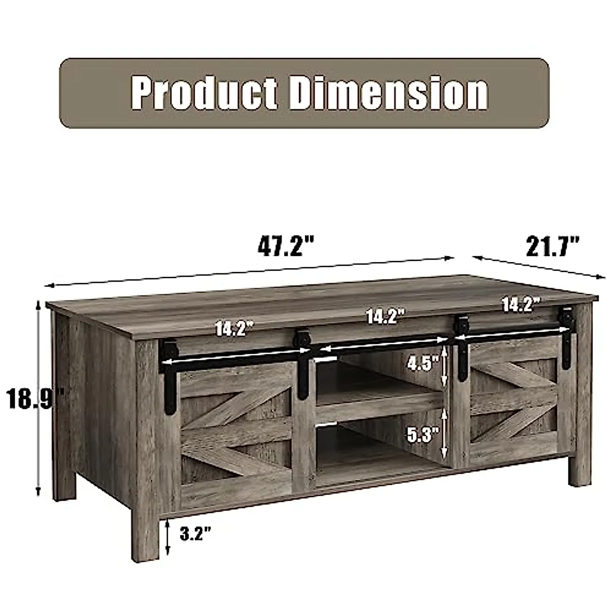 Furmax Coffee Table with Storage and Sliding Barn Doors, Farmhouse Living Room Table with Adjustable Shelves, Wood Rustic Center Table for Home Living Meeting Room (Light Rustic Oak)