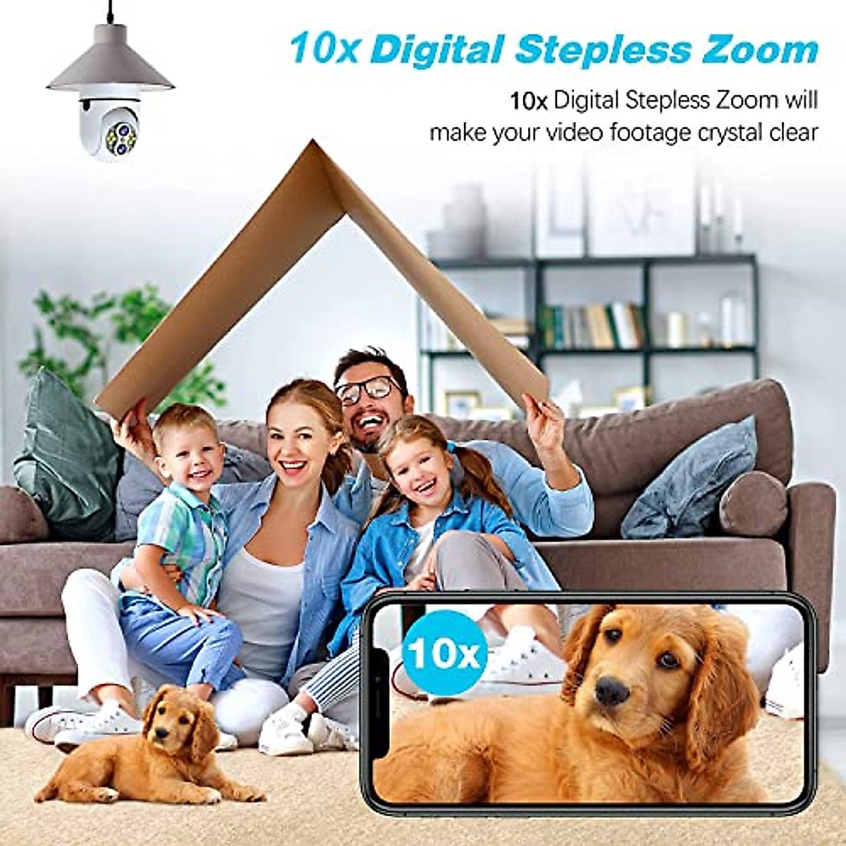 TOGUARDGO 【10x Zoom Light Bulb Security Camera Outdoor Wireless WiFi, 360° Pan/tilt Light Socket Security Cameras for Home with Spotlight,1080P FHD Color Night Vision, Auto Tracking, Alerts