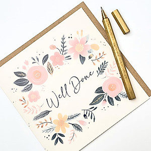 Old English Co. Cute Well Done Card for Her - Cute Graduation Card for Friend - Well Done Gift - Floral Artwork Sweet Congratulations Card for Daughter, Sister, Aunt, Mum | Blank Inside
