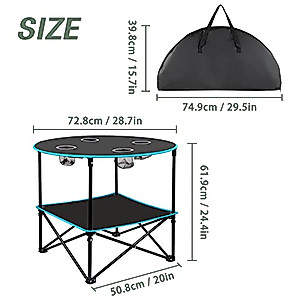 LESES Folding Camping Table Portable Picnic Table Tailgating Table with 4 Cup Holders and Storage Bag for Fishing，Beach，Outdoors，Picnic and Hiking (Black&Blue)