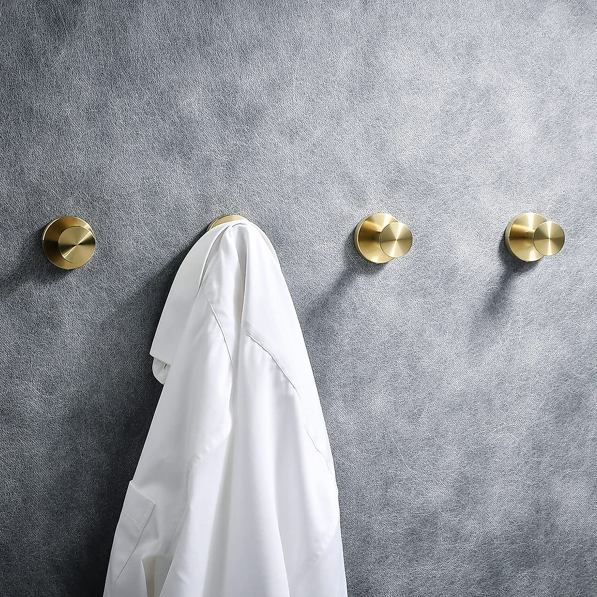 NEWRAIN Towel Hooks, 4 Pack Towel Holder for Bathroom Wall, Cabinet Closet Door, Kitchen, Bedroom, Hotel - Modern Design Effortless Mounting Towel Hangers, Robe Hook Brushed Gold