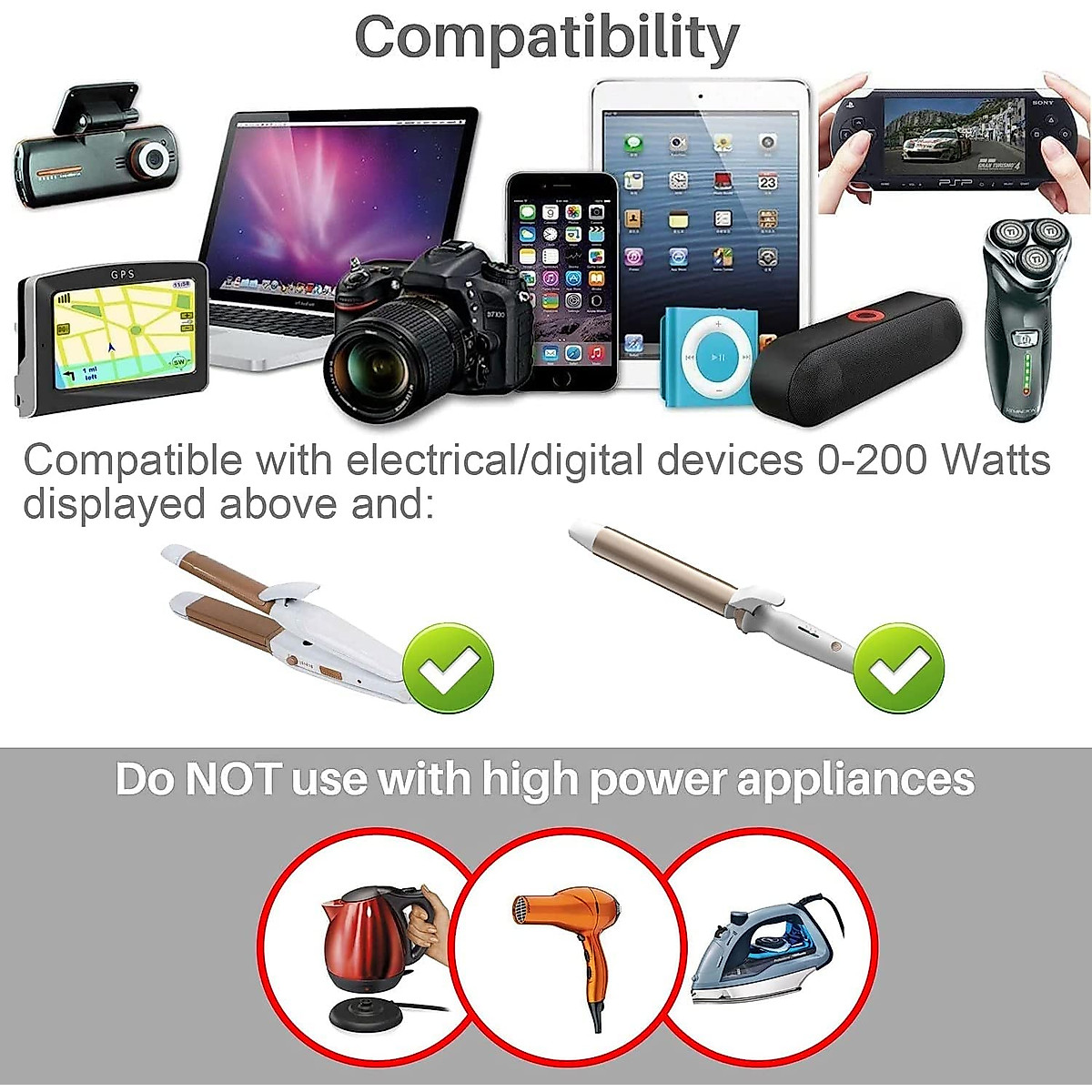 FOVAL Power Step Down 220V to 110V Voltage Converter International Travel Adapter for Hair Straightener/Curling Iron Including US/AU/EU/UK/India Universal Plug Adapter