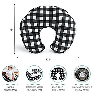 The Peanutshell Black & White Buffalo Plaid Nursing Pillow for Breastfeeding | Pillow & Nursing Pillow Cover for Baby Boys or Girls