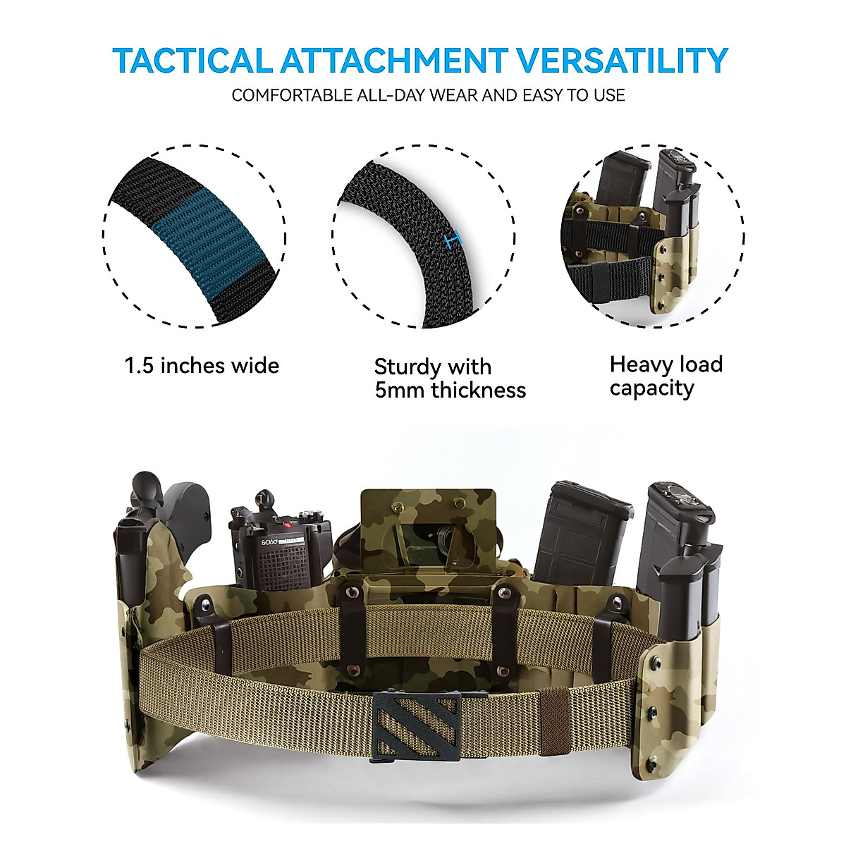 YOETEY Ratchet Tactical Gun Belt for Men - 1.5" Stiff Nylon Web Work Belts Heavy Duty for Concealed Carry Holster