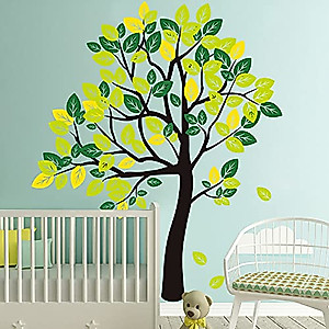 RW-2882 Giant Green Tree Wall Decals Big Tree Branches Leaf Wall Stickers DIY Removable Large Leaves Family Phote Art Wallpaper Decor for Kids Women Bedroom Living Room Nursery Office Home Decoration