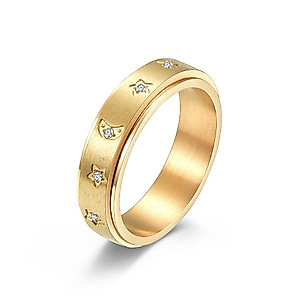 SSZYU Stars Moon Inlaid Zircon Stainless Steel Inspirational Ring for Women Men-Keep Fucking Going Graduation Mantra Inspirational Rotating Rings Band Spinner Ring Stars Moon Ring Black Size 7