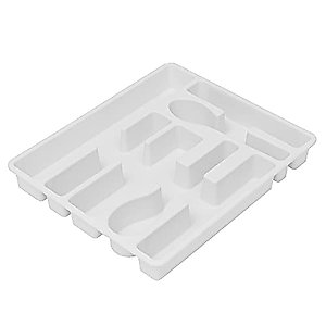 Home Basics 7 Molded Compartments Plastic Cutlery Tray (White) | Flatware and Extra Utensils Organizer | Deep Compartments | Heavy Duty | Round Corners