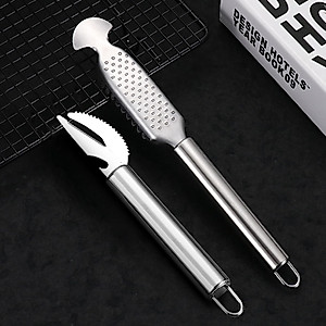 Klyuqoz Fish Scaler Remover, 4 Pack Fish Scale Knife, Stainless Steel 3-in-1 Fish Descaler Tool, Fish Peeler Open Belly and Dig Out Fish Cleaner Opener Tool Kitchen Accessory