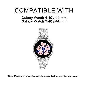 Mosonio Compatible with Samsung Galaxy Watch 5 Band/Samsung Galaxy Watch 4 Band, 20 mm Silver Bling Galaxy Watch Band with 40 mm Cover Case, Jewelry Metal Wristband for Women（Silver）