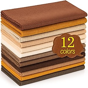 XSEINO 12 Rolls 8"x35"(20.5x90cm) 1.4mm Thick Soft Felt Fabric Sheet 12 Assorted Brown Series Colors Felt Pack for DIY Craft Sewing Squares Nonwoven Patchwork
