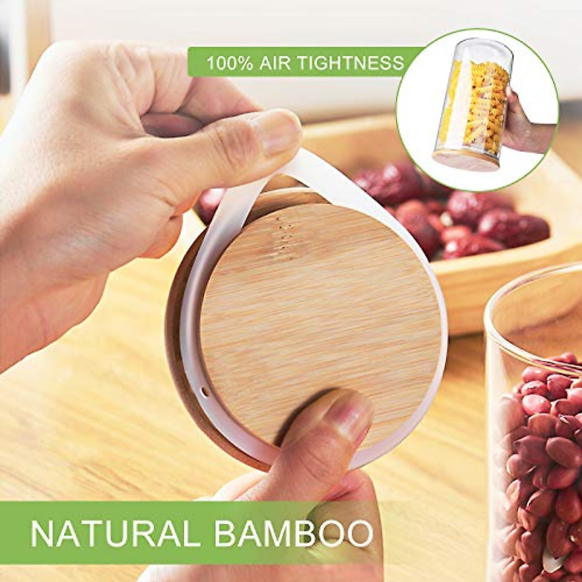 LIBWYS Pantry Glass Storage Jars with Bamboo Lids Set of 4, 135oz Airtight Food Containers Kitchen Storage Jars - Dishwasher Safe (4pack)