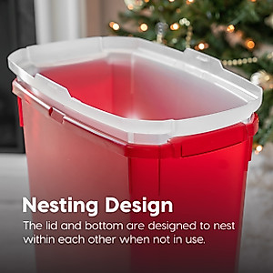 IRIS USA 40" Wrapping Paper Storage Container with Built-in Handles, 1 Pack, Fits up to 20 Rolls of Wrapping Paper, Holiday Storage-Bin, Vertical Christmas Birthday Gift Wrapping Organizer, Clear/Red