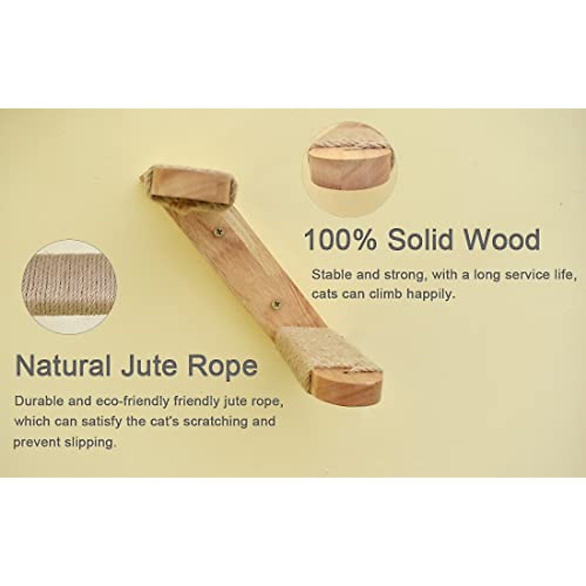 Cat Wall Mounted Shelf Furniture,Cat Climbing Shelves,with Jute Scratching for Indoor Cats Four Steps Stairs,Heavy Duty Wooden Cats Perch Platform (Big-Right to Left)