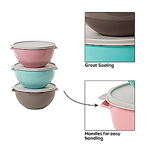 Plasvale - Set Biovita Colorful Plastic Bowls with Lids - 16.90 fl oz - 6 Pieces - Microwave, Freezer and Dishwasher Safe - BPA Free (Multicolor)