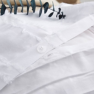 Merryfeel Duvet Cover Set Queen,100% Cotton White Textured Striped Duvet Cover with Pillowshams,3 Pieces Bedding Set-White Stripe Full/Queen