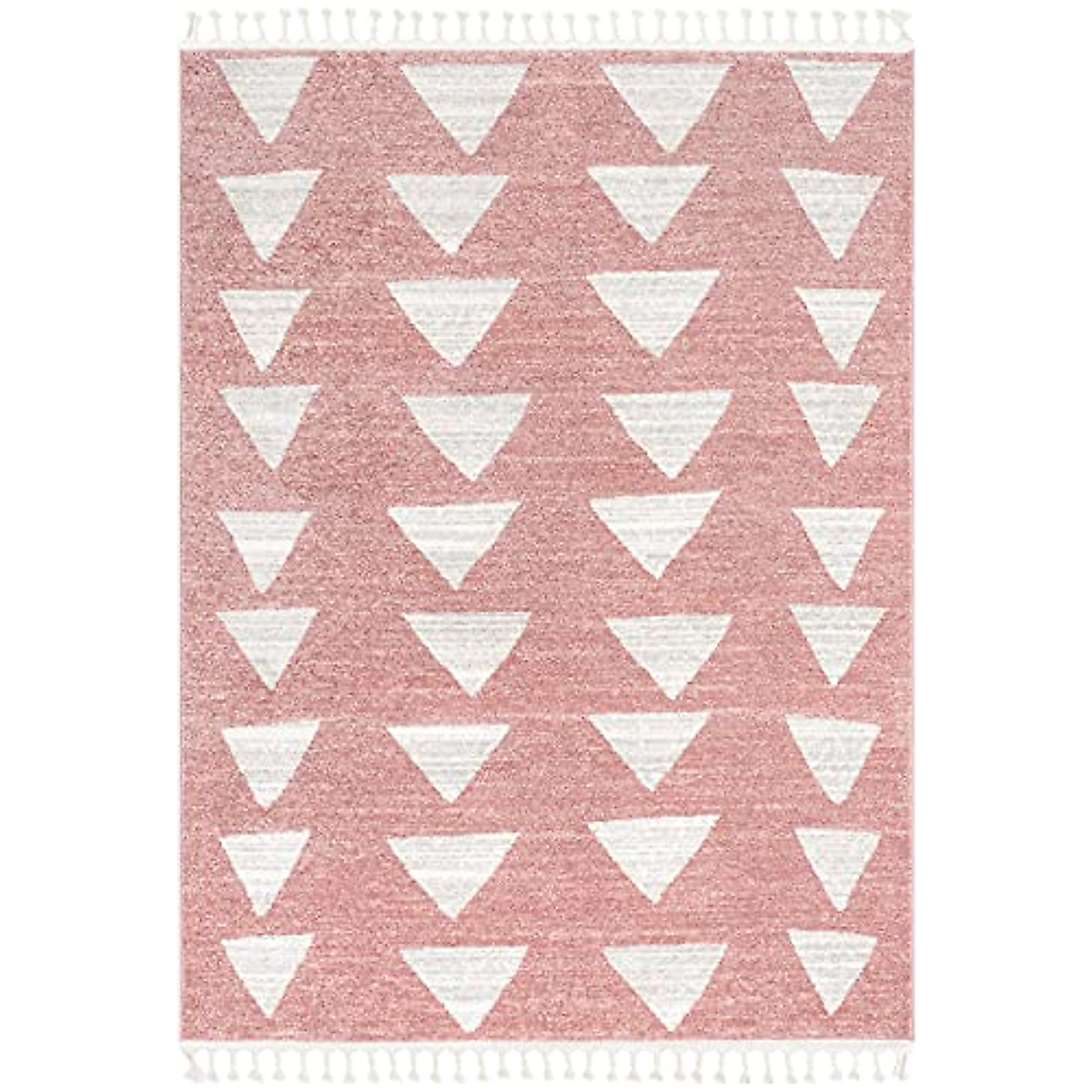Well Woven Tango Pink Geometric Triangle Pattern Stain-Resistant Area Rug 3x5 (3'11" x 5'3")