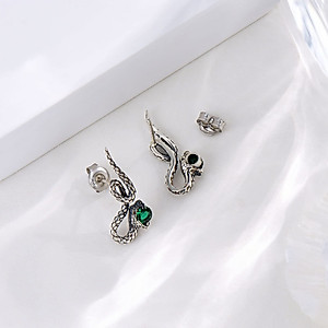 Snake Earrings 925 Sterling Silver Animal Dainty Earrings Green Crystal Snake Stud Earrings Jewelry Gifts for Women