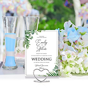 Moxweyeni 20 Pcs Wedding Place Card Holders for Table Heart Wedding Table Number Holders Mini Picture Photo Stands for Wedding Bridal Shower Party (Silver)