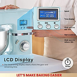 HAUSWIRT Stand Mixer,1000W 8+P Speed Tilt-Head Kitchen Mixers with LCD Display Timer,Planetary Mixing Food Mixer with Stainless Steel Bowl,Dough Hook, Beater & Wire Whip