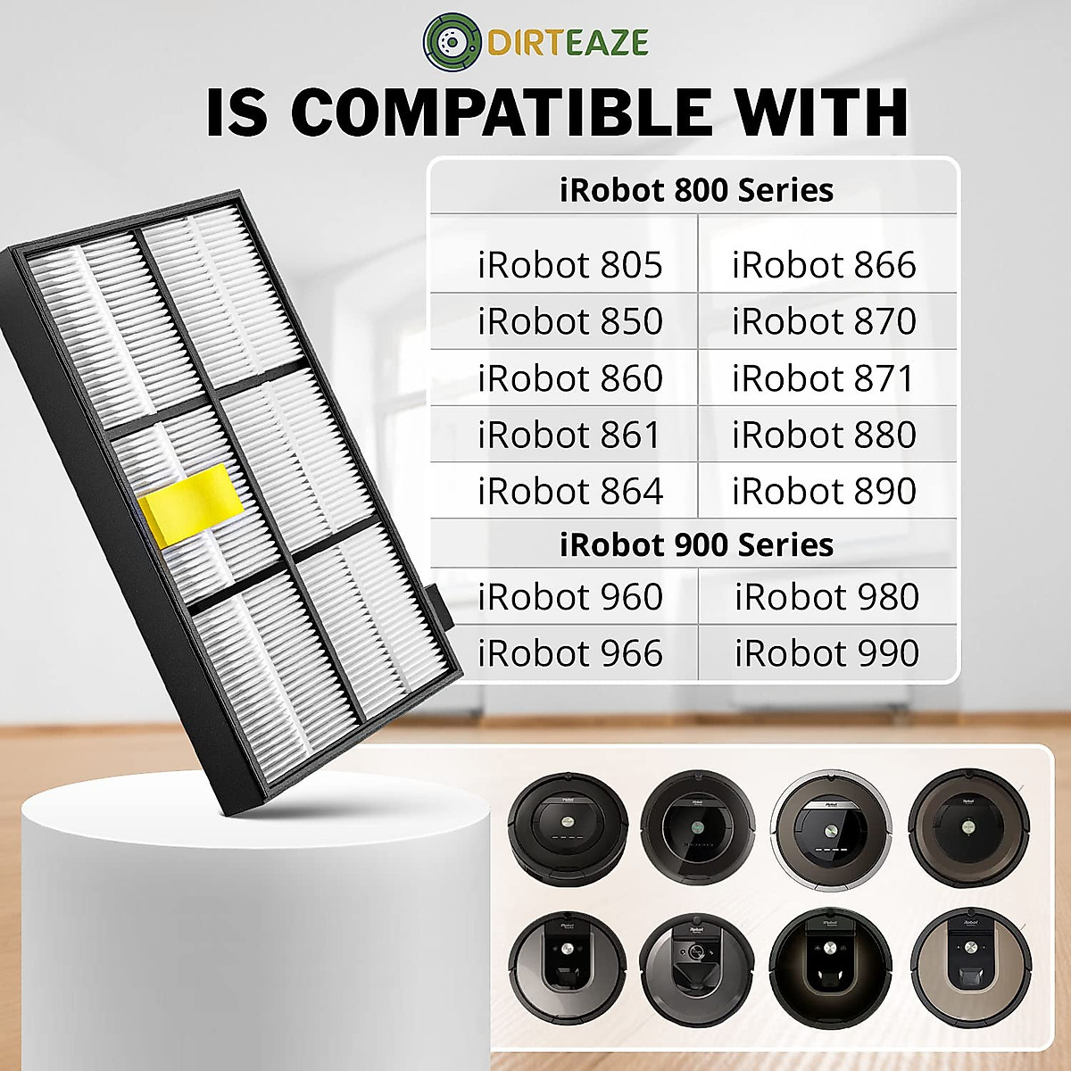 iRobot Roomba 3 High Efficiency HEPA Filters Replacement for Robotic Vacuums Series 805 850 860 861 864 866 870 871 880 890 960 966 980 990 | Compatible Parts Accessories