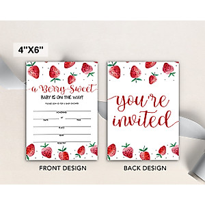 Baby Shower Invitations, Berry sweet Fill In Invites Cards wih Envelopes, Strawberry, Set of 25.