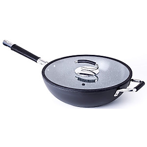 DaTerra Cucina Professional 13 Inch Wok with Glass Lid | Italian Made Ceramic Wok Pan Chef's Favorite Large Wok for All-Around Ease of Cooking Eggs, Burgers, Vegetables and More