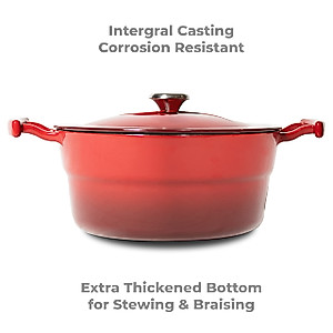 Skyriper 6 Quart Dutch Oven Pot with Lid Non-Stick Enameled Cast Iron Dutch Oven for Bread Baking, Roasting & Braising, Deep Round Heavy-duty Casserole Dish, Compatible with all Cooktops & Ovens, Red