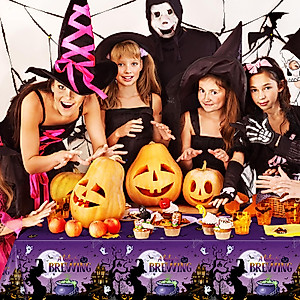 3 Pack Halloween Baby Shower Plastic Tablecloth, Halloween A Baby is Brewing Baby Shower Decorations, Disposable Gender Reveal Table Cover Party Supplies for Halloween Themed Baby Reveal Decorations