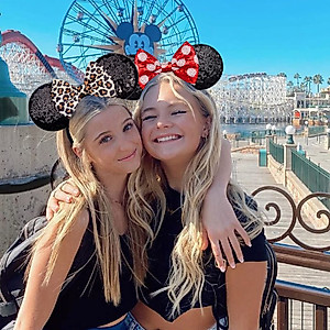 YUNISS Shiny Sequin Mouse Headbands for Women & Girls, Christmas Birthday Party (Leopard & Dot Patterns)