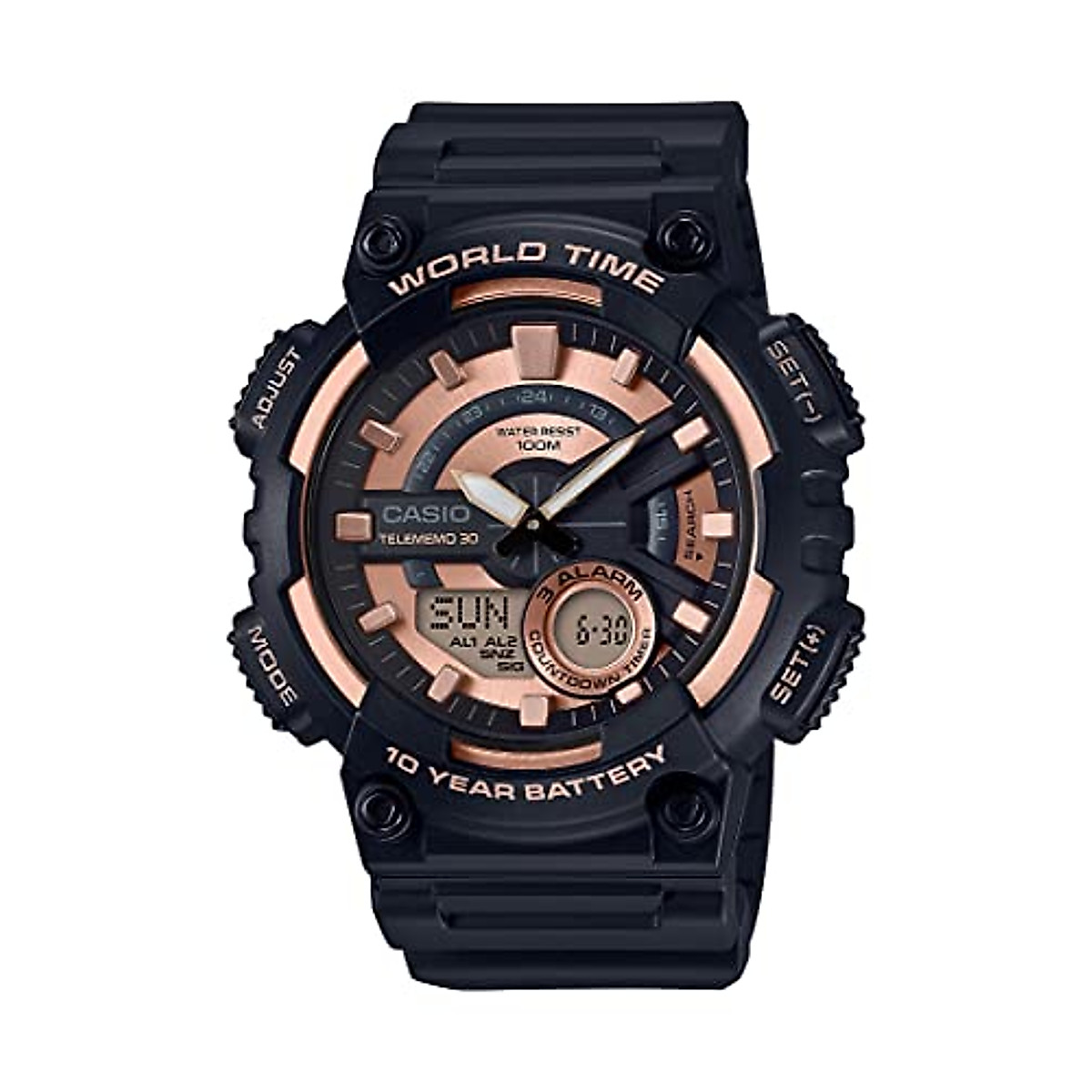 Casio 10-Year Battery Quartz Resin Strap Black 28.4 Casual Watch (Model: AEQ-110W-2A3VCF) Rose Gold