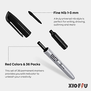 XioFiu Permanent Markers Bulk, 36 Pack Black Permanent Marker Set, Fine Tip, Waterproof Markers, Premium Smear Proof Pens, Waterproof, Quick Drying, Office Supplies for School, Office, Home