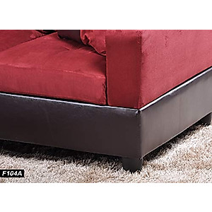 EZLUX Red Flannel and PVC L-Shaped Left Chaise Sectional Sofa Couch Set with Storage Ottoman for Living Room