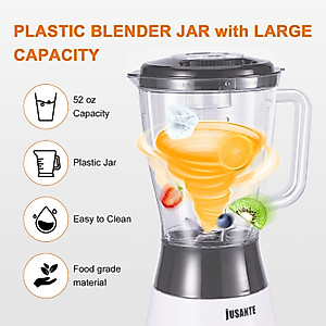 Blender for Shakes and Smoothies 52oz Plastic Jar and 500 Watts Countertop Blender for Kitchen with Pulse Smoothie Blender Licuadora White and Grey Ice Crusher Blender for Frozon