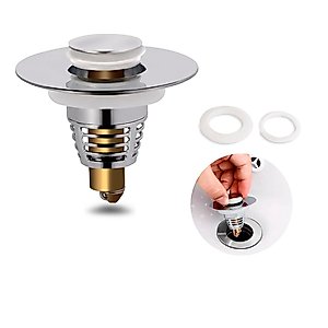 AJOMAN Universal Bathroom Sink Strainer Stopper, Sink Drain Strainer Brass Core Push Type Basin Pop-Up Drain Filter 1.1-1.5 Inch, Bathtub Converter with Anti Clogging Filter Basket Hair Catcher