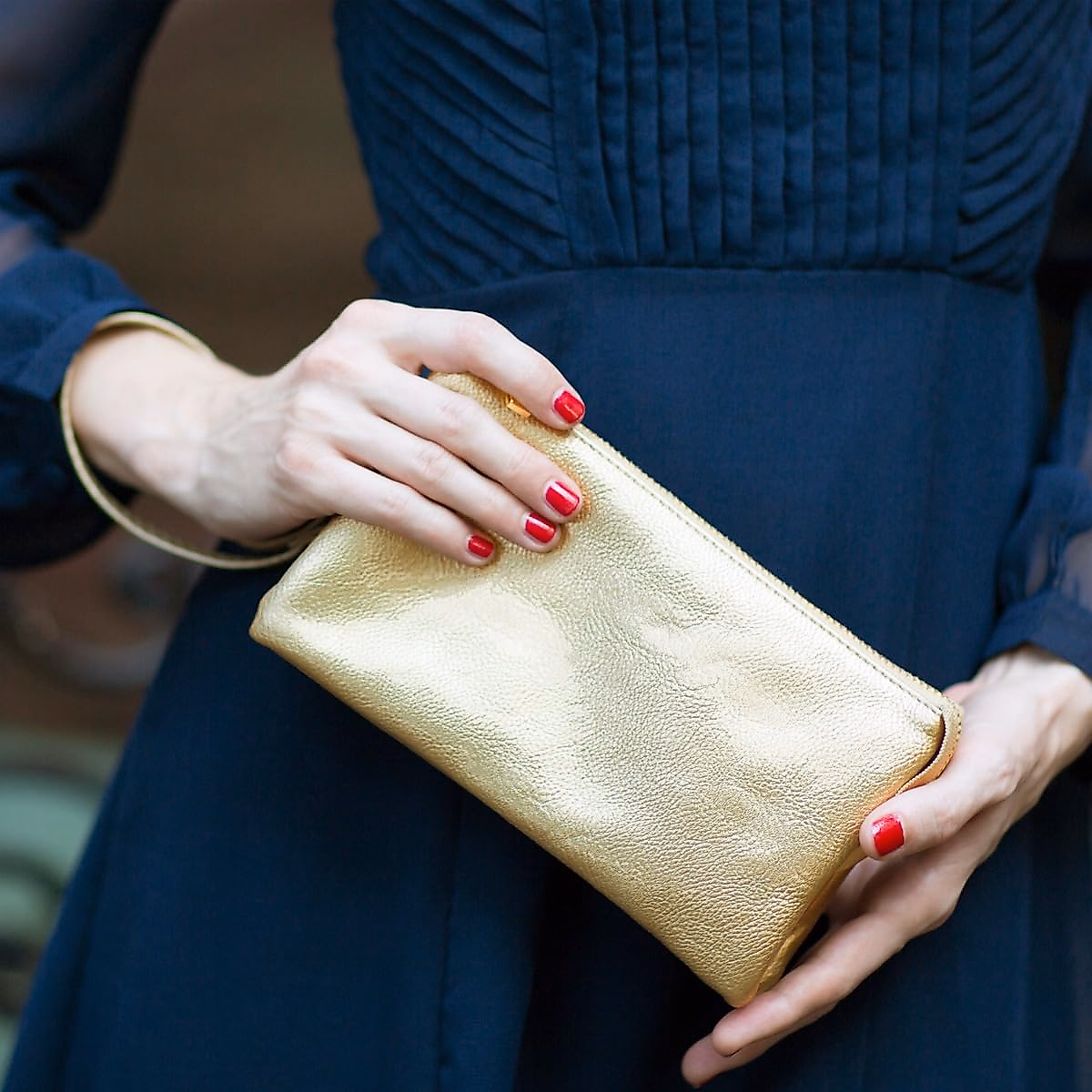 Humble Chic NY Gold Crossbody Purse - Small Gold Wristlet Purse, Crossbody Clutch Wallet for Women, Vegan Leather Clutch Wristlets for Women, Dressy Evening Handbags, Small Vegan Leather Bag