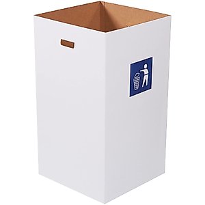 BOX USA Corrugated Trash Can with Waste Logo, 50 Gallon, 18' x 18' x 36', White, 10/Bundle