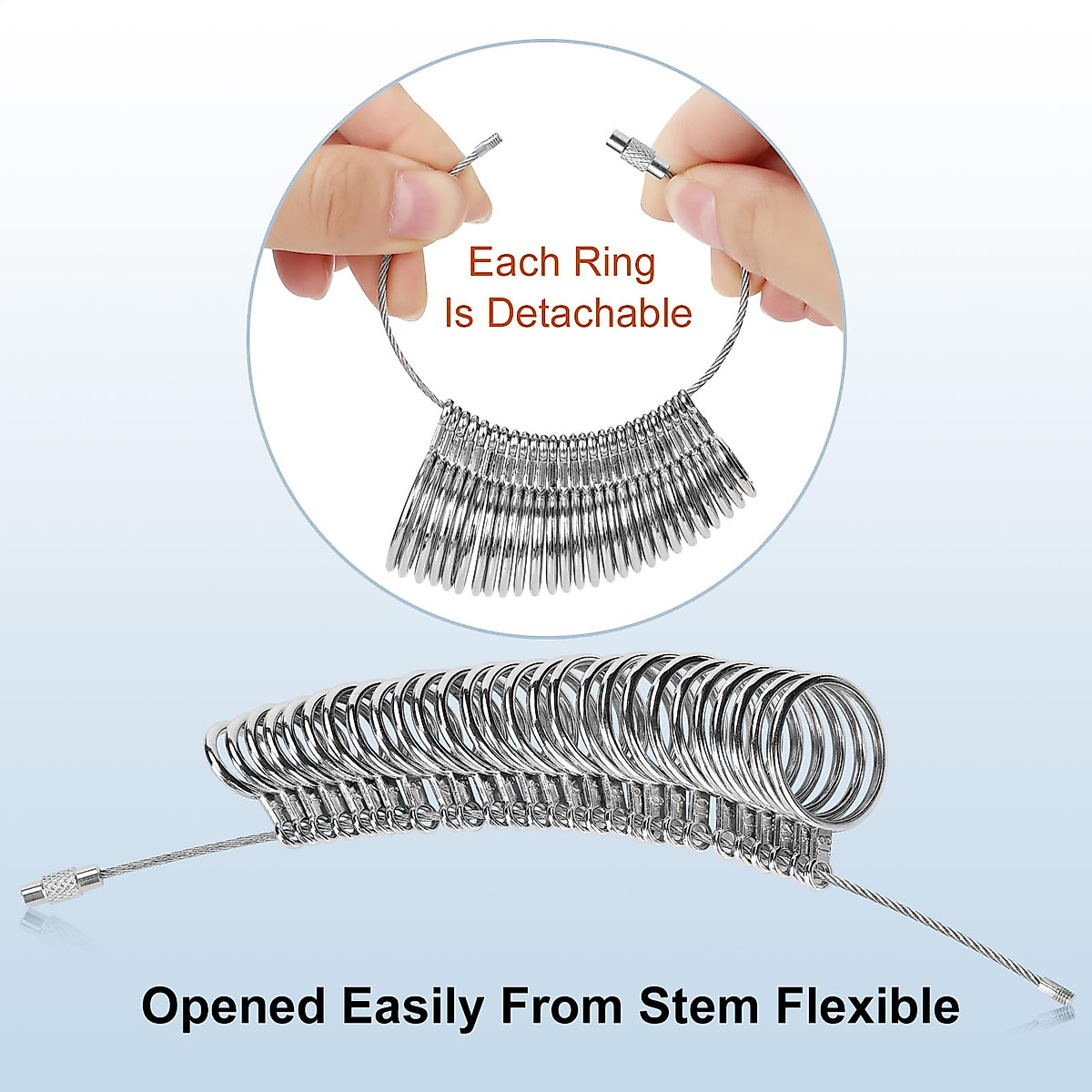 Ring Sizer Measuring Tool Kit Upgraded, 27 PCS Stainless Steel Measuring Ring Tool, US Ring Size 0-13 with Half Size, 2 PCS Reusable Finger Size 1-17 USA Rings Size with Magnified Glass