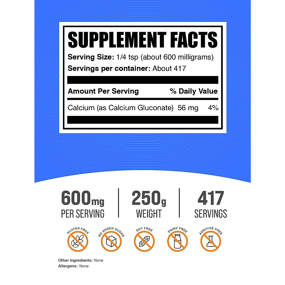 BulkSupplements.com Calcium Gluconate Powder - Calcium Supplement - Calcium Powder - Calcium Bone Supplement - Gluconate Calcium - Calcium Without Vitamin D (250 Grams - 8.8 oz)