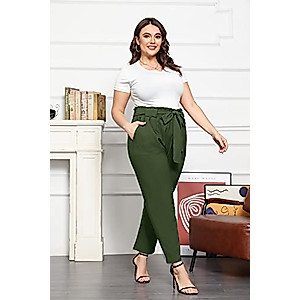 KIMCURVY Paper Bag Pants for Women High Waist Plus Size Pencil Pants for Work Army Green 18W