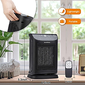 SONBION Space Heater with Remote, 1500w Ceramic Heater with Four Modes, Portable Personal Electric Heater for Office Home Garage, 70°Oscillating Heater with Thermostat, 12h Timer, LED Display